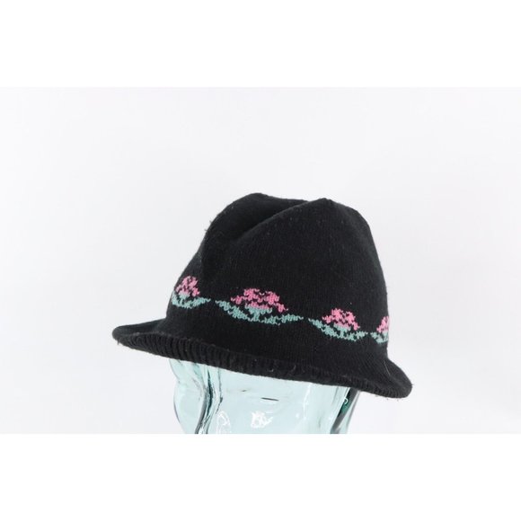 Vintage | Accessories | Vintage 8s Mid Mod Floral Flower Knit Fedora ...
